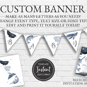 Blue Whale Baby Shower Banner: DIY Template (digital Download) - Etsy