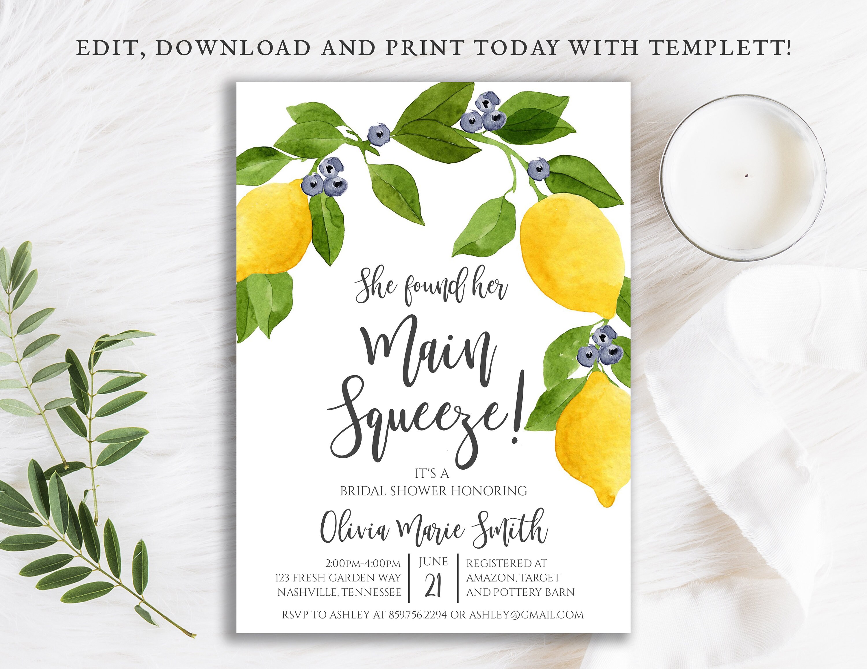 Main Squeeze Lemon Bridal Shower Invitation Lemons Lemonade - Etsy