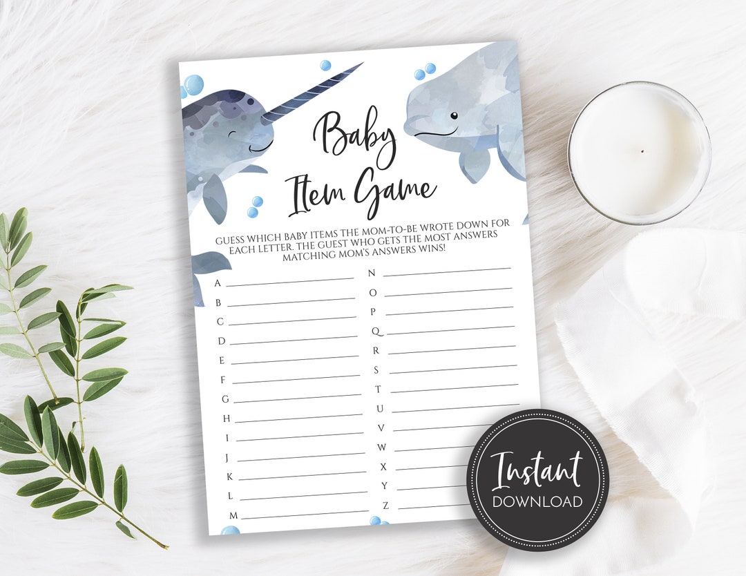 Whale Narwhal Baby Shower Game: Blue & White (digital Download) - Etsy