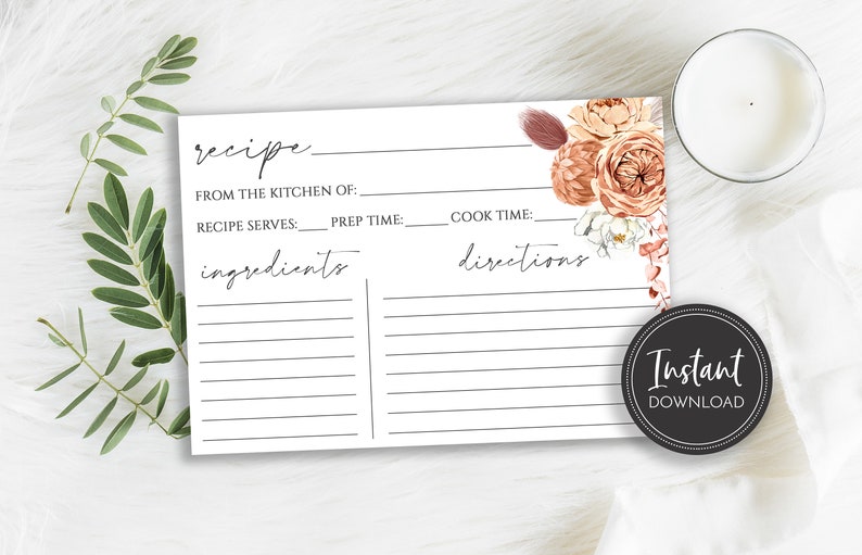 Boho Recipe Cards Bridal Shower Recipe Card Instant Digital | Etsy