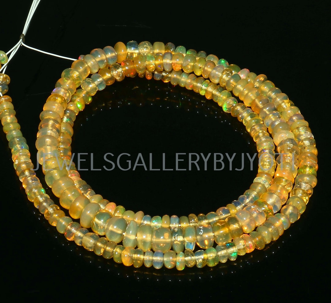 16" Strand Yellow Ethiopian Opal Smooth Rondelle Beads, Ethiopian Opal Smooth Rondelles (3-5mm ...