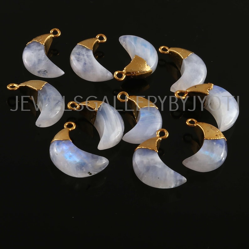A Pair of Bright Flashy Rainbow Moonstone Carved Crescent Moon Charm ...