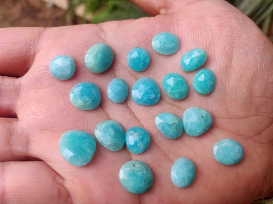 5 Pieces Natural Peruvian Amazonite Irregular Oval Shape Rosecuts ...