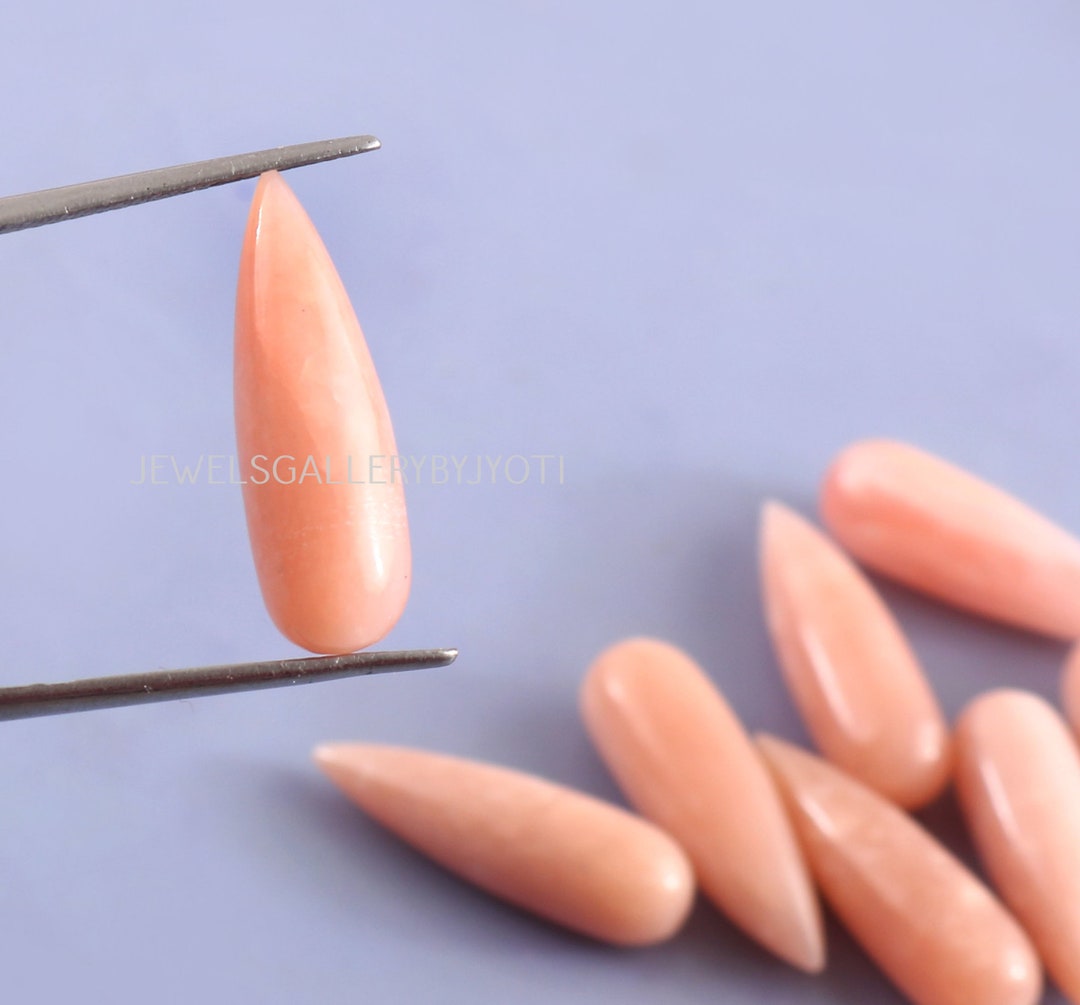 2 Pieces (1 Pair) of Natural Peruvian Pink Opal Smooth Long Drops, Pink ...