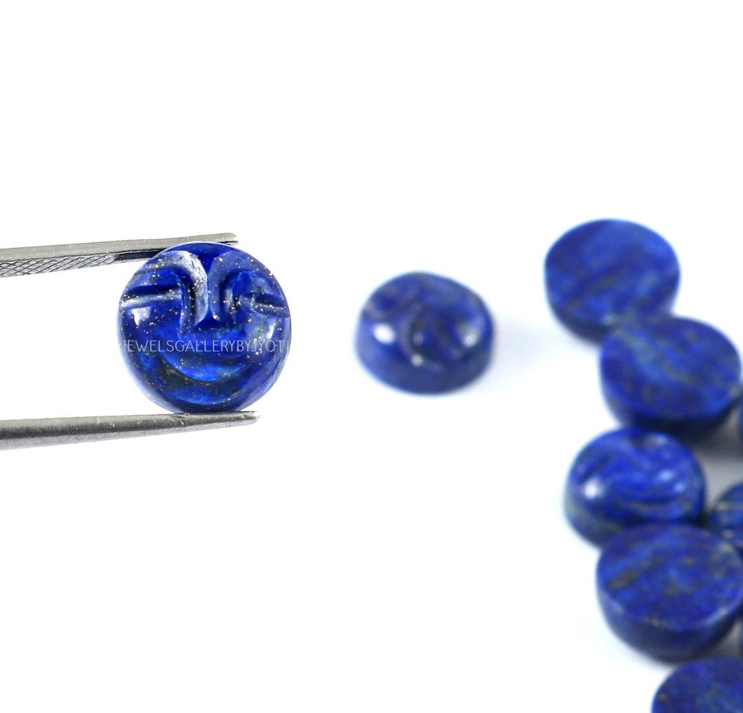 2 Pieces Natural Lapis Carved Face Shape Round Cabochon, Lapis Round ...