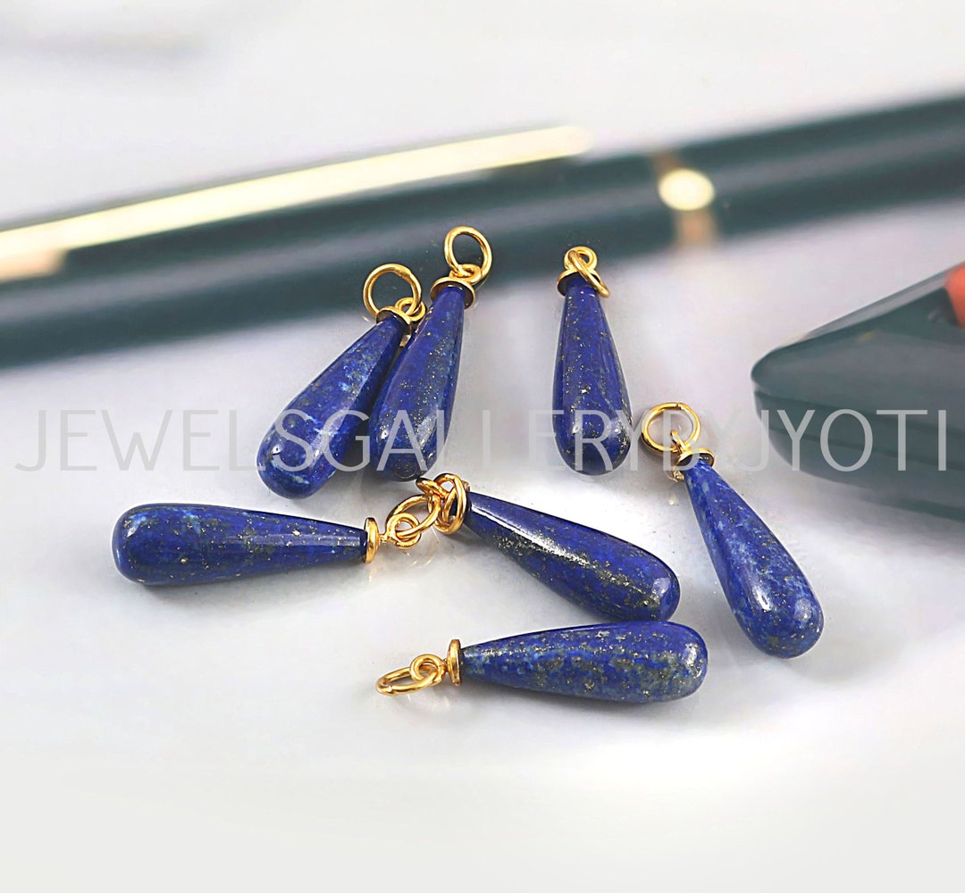 A Pair of Natural Lapis Lazuli Long Drops Pendants, Sterling Silver Cap ...