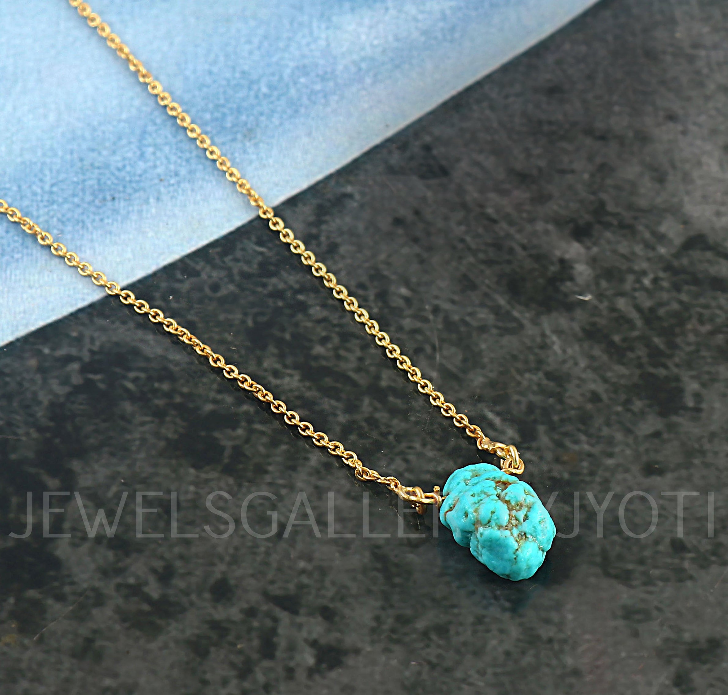 Raw Natural Arizona Turquoise Pendant Sterling Silver Necklace 18k Gold Plated Turquoise Rough Gemstone Necklace Gift For Her