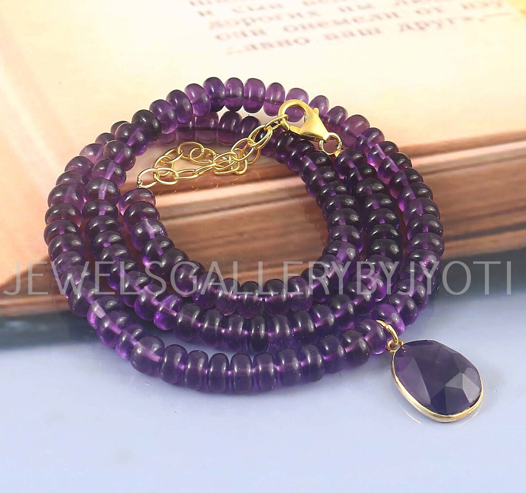 Beautiful Purple Amethyst Smooth Rondelle Beads Necklace, Amethyst ...