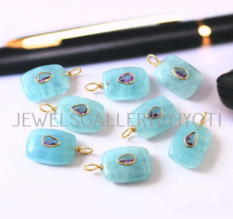 1/2 Pieces Natural Aquamarine Cushion Shape Sterling Silver Pendant ...