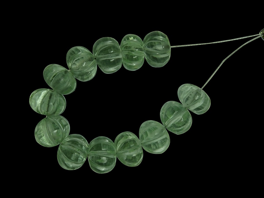 14 Pieces Excellent Quality Green Amethyst Carved Melon Shape Beads ...