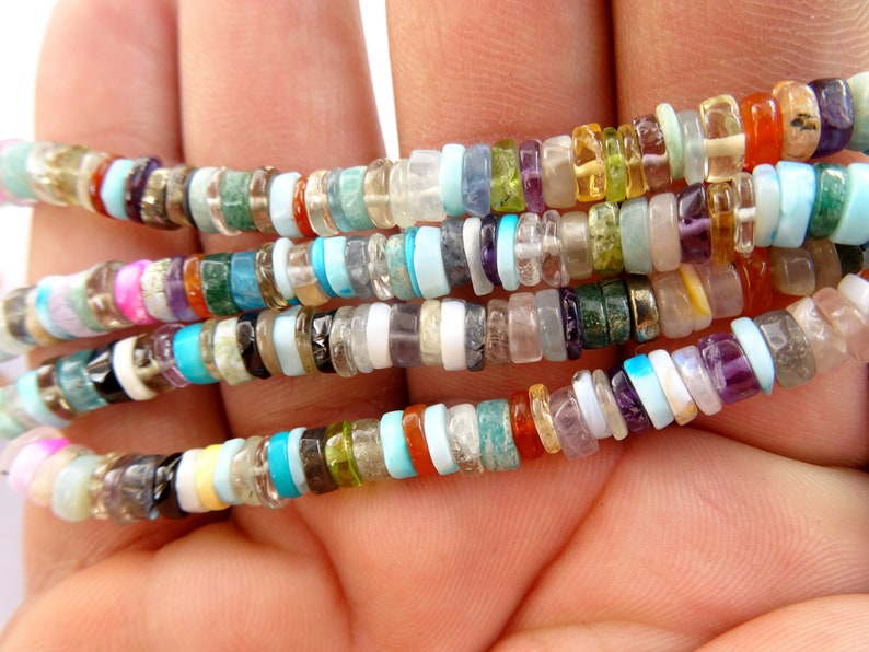 15 Inch Long Strand Multi Color Stones Smooth Wheels Multi | Etsy