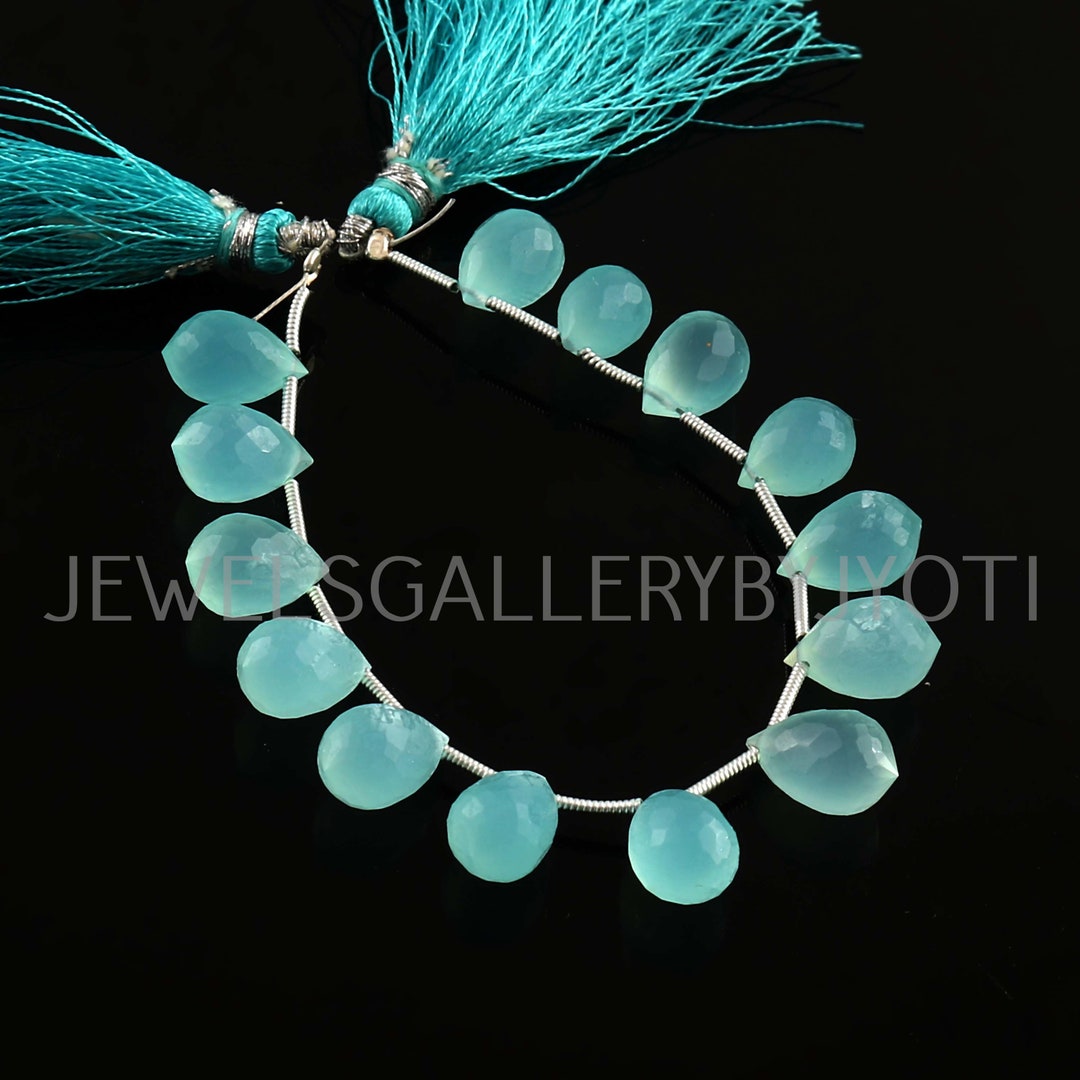 8 Pieces AAA Grade Aqua Blue Chalcedony Faceted Pointed Drops, Aqua ...