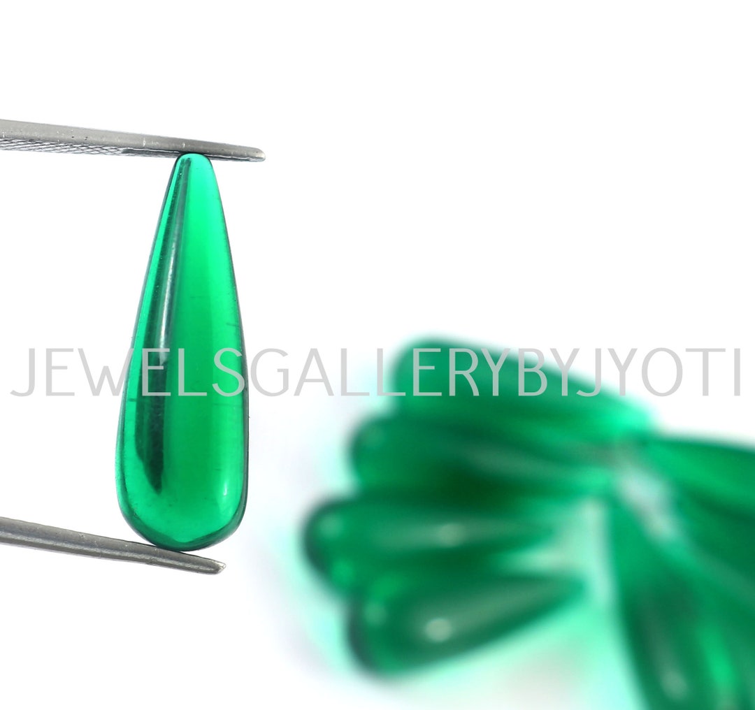 4 Pieces(2 Pairs) of Emerald Hydro Quartz Smooth Long Drops, Emerald ...