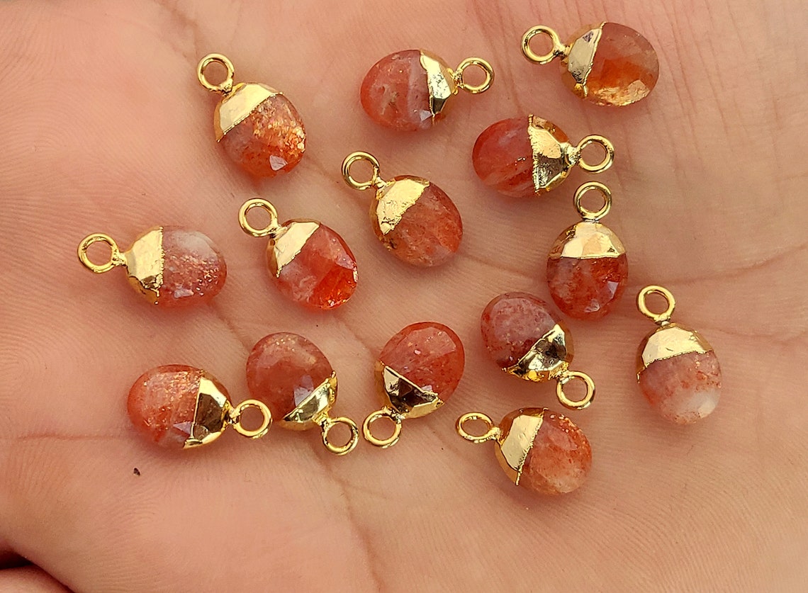 Fine Quality Sunstone Oval Shape Charm, 24k Gold Electroplated ...