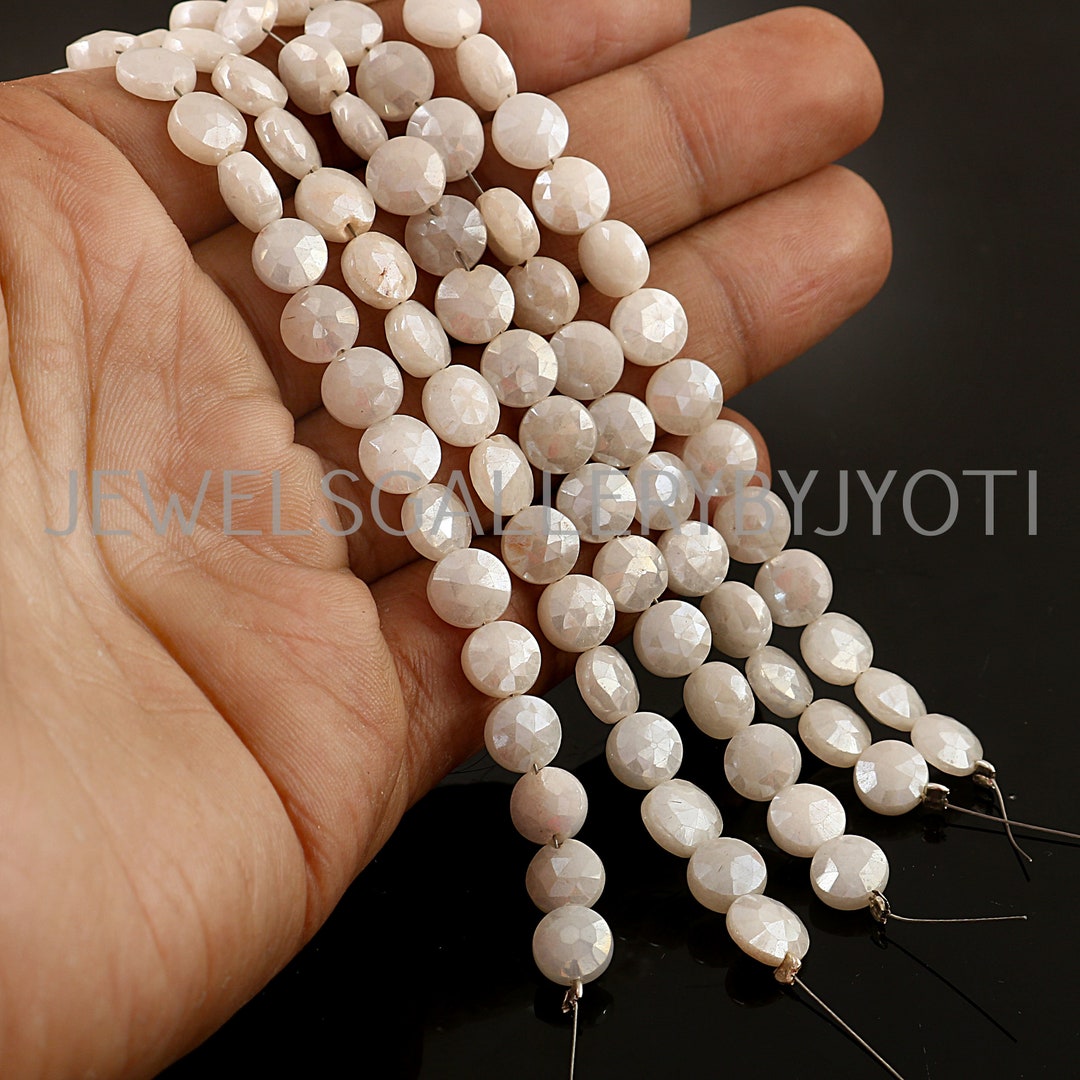8 Inch Long Strand AAA Quality White Silverite Faceted Coins, White ...