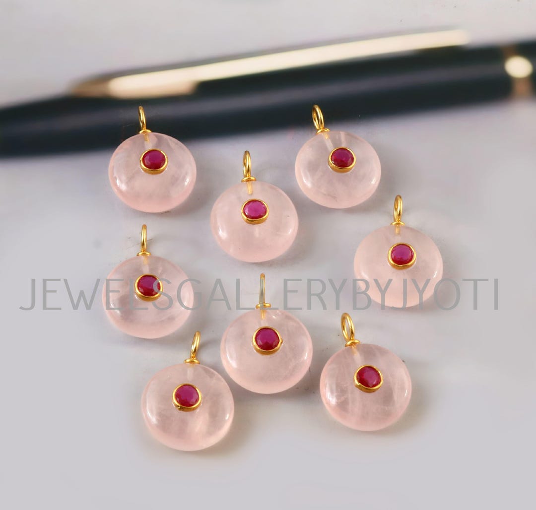 1/2 Pieces Rose Quartz Smooth Round Shape Sterling Silver Pendant ...