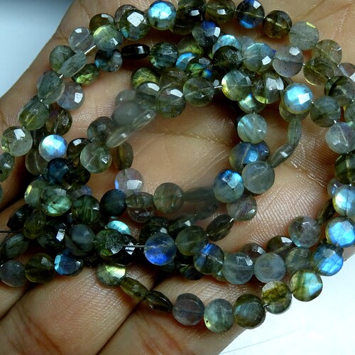 Bright Flashy Labradorite Faceted Coin Shape Beads - Etsy