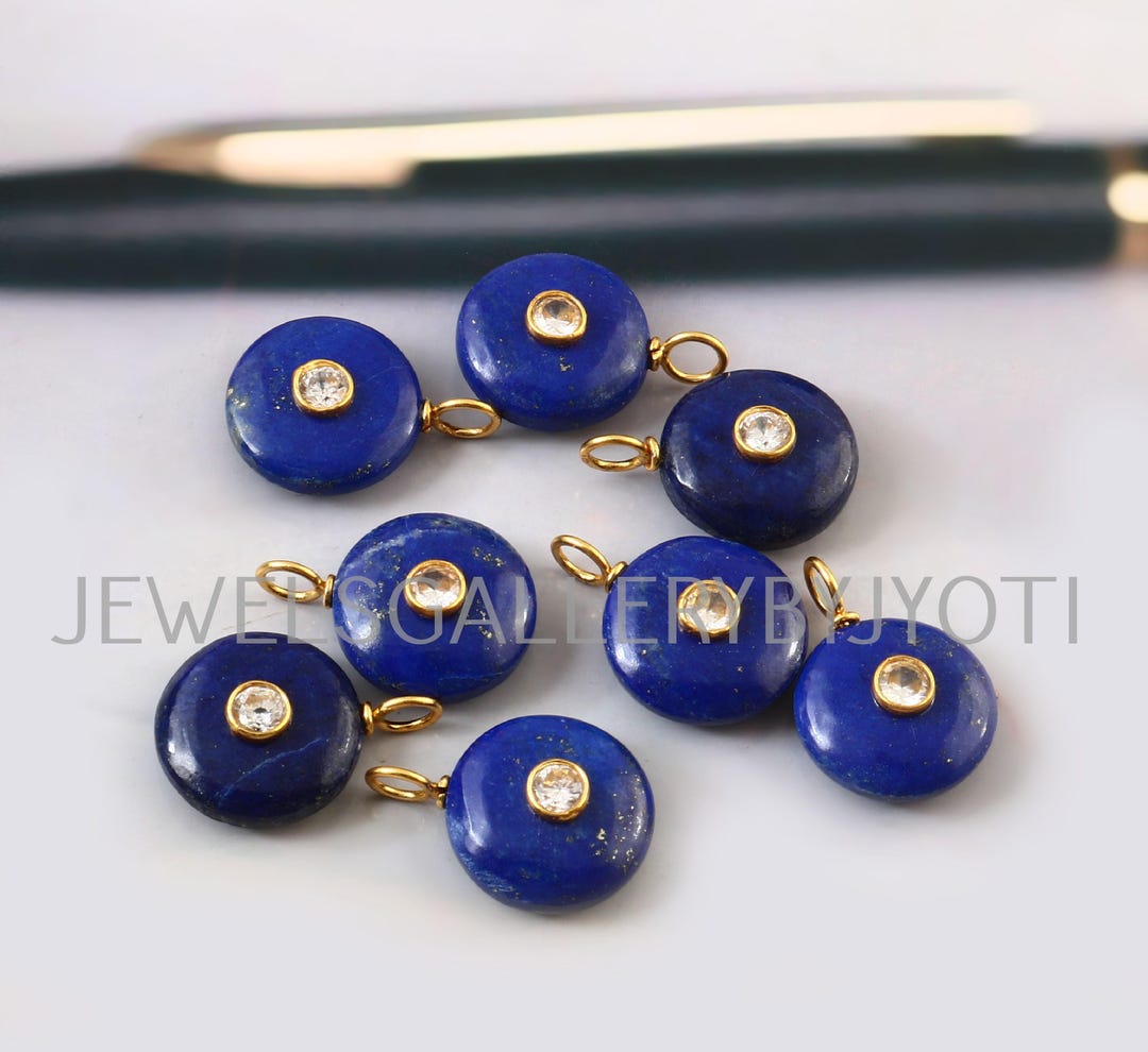 1/2 Pieces Lapis Smooth Round Shape Sterling Silver Pendant, Inlay ...