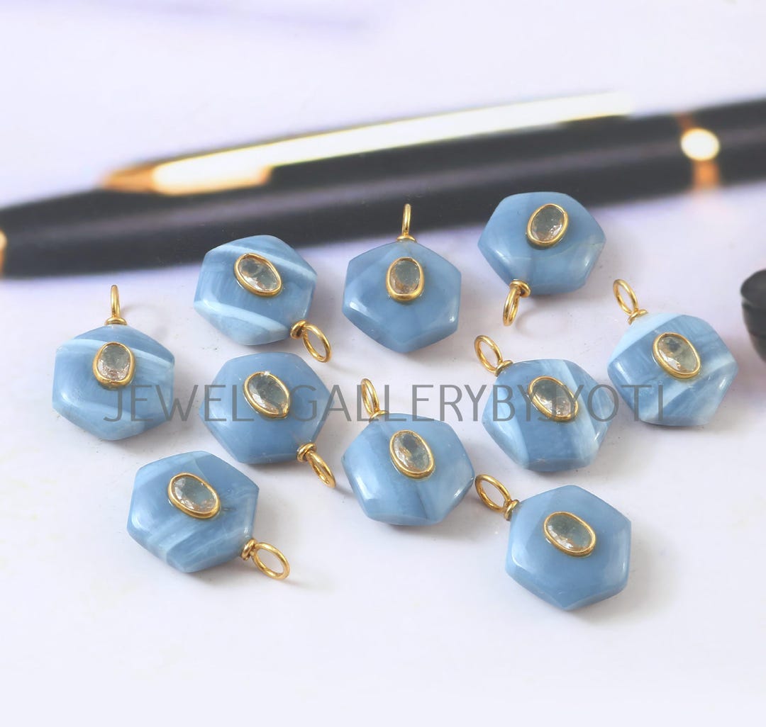 1/2 Pieces Oregon Blue Opal Smooth Hexagon Shape Sterling Silver ...