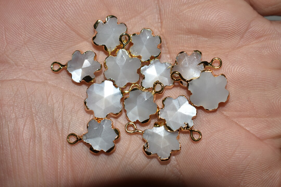 White Moonstone Flower Connectors, 24k Gold Electroplated Connector ...