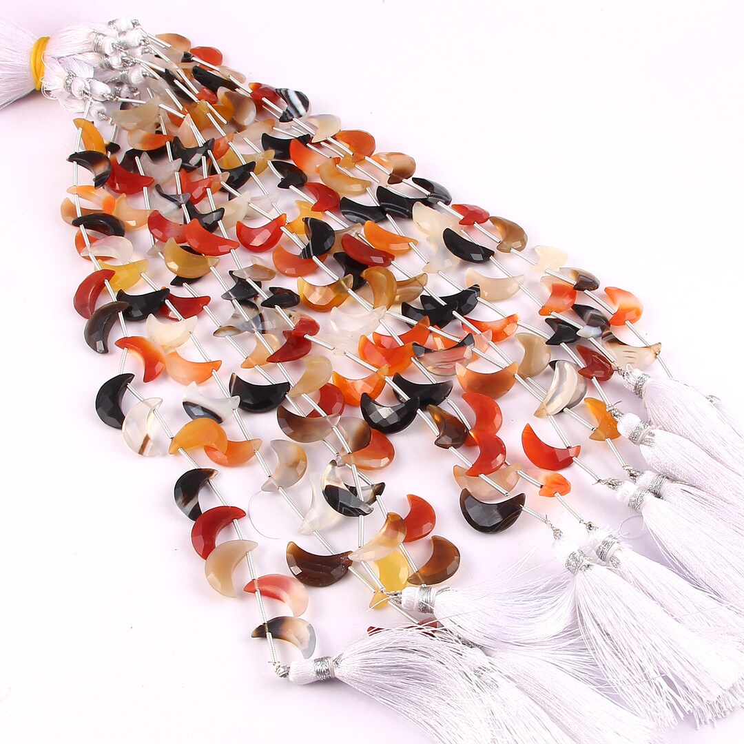 8 Inches Long Strand Banded Agate Faceted Crescent Moons Briolettes ...