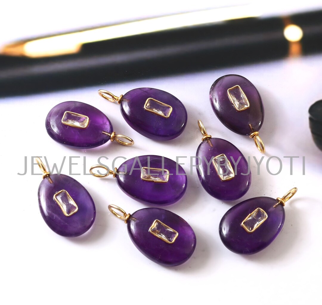 1/2 Pieces Purple Amethyst Smooth Oval Shape Sterling Silver Pendant ...