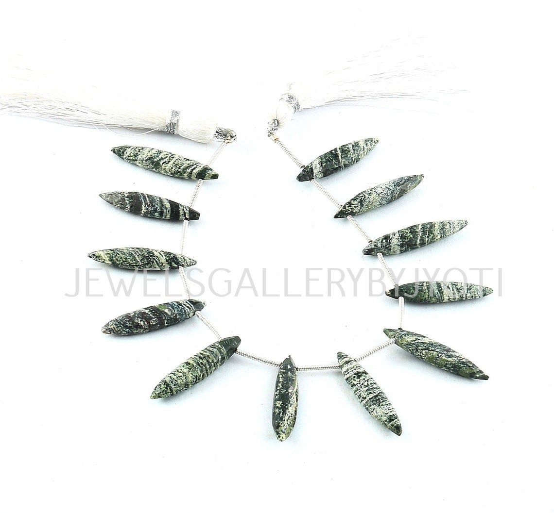 10 Pieces AAA Grade Green Zebra Jasper Faceted Long Marquise Briolettes ...