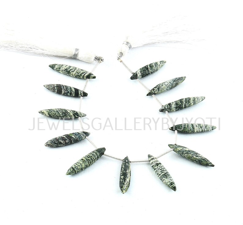10 Pieces AAA Grade Green Zebra Jasper Faceted Long Marquise Briolettes ...