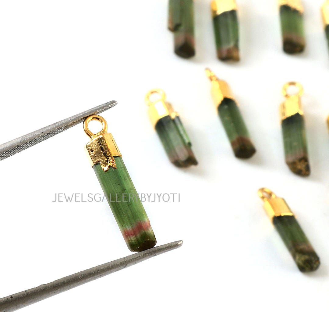 Rare Natural Bi-tourmaline Charms, Watermelon Tourmaline Electroplated ...