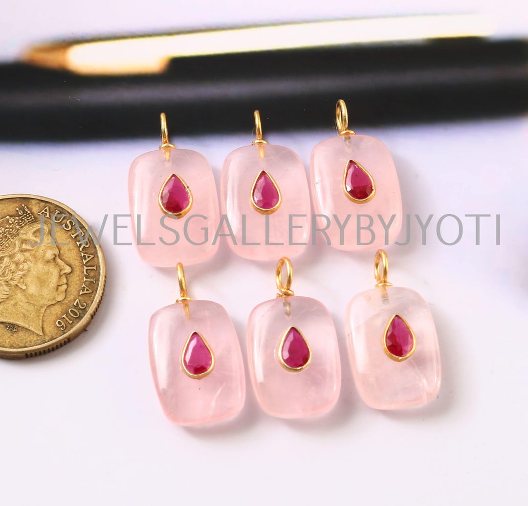 1/2 Pieces Rose Quartz Cushion Shape Sterling Silver Pendant, Inlay ...