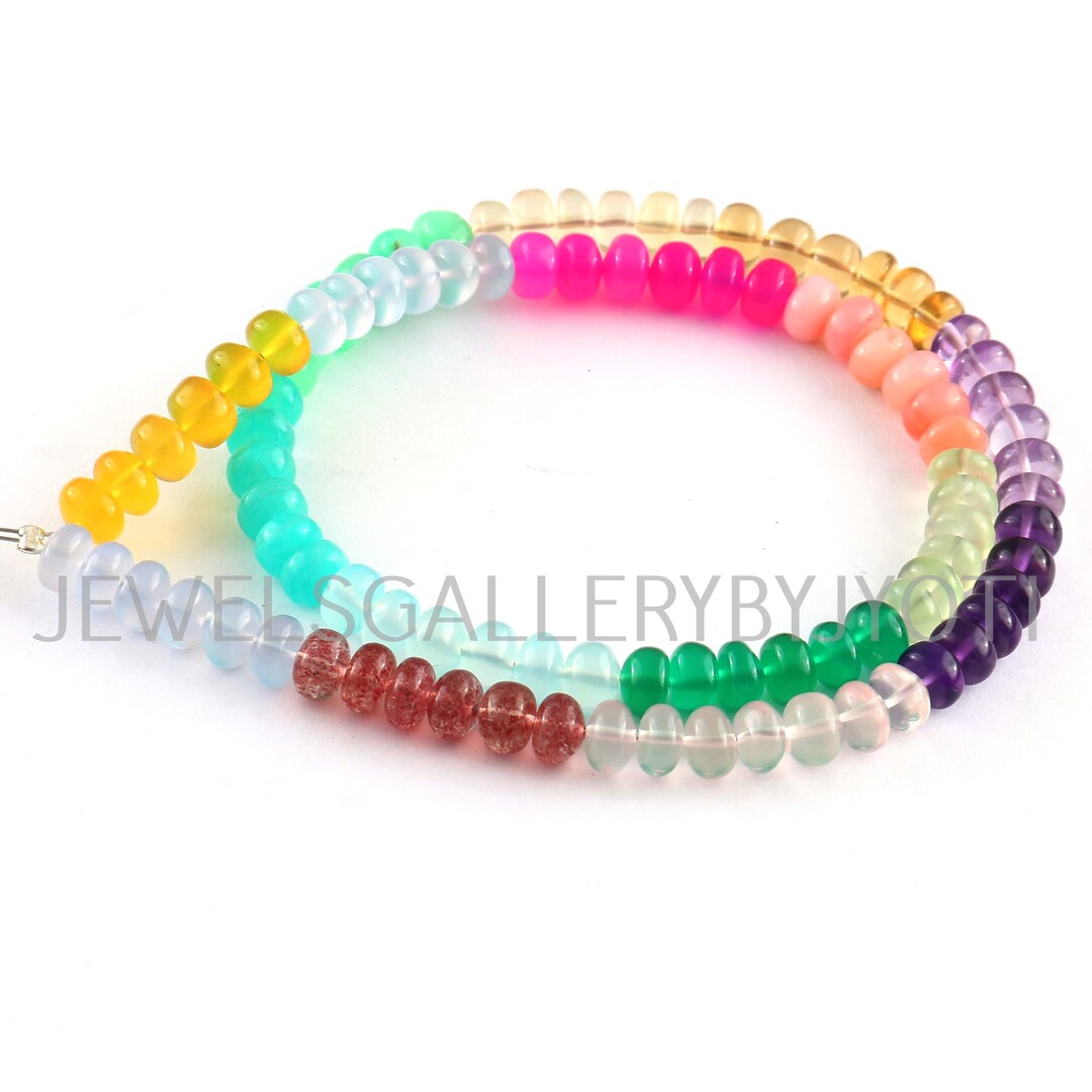 16" AAA Grade Multi Gemstone Smooth Rondelles, Multi Color Gemstone ...