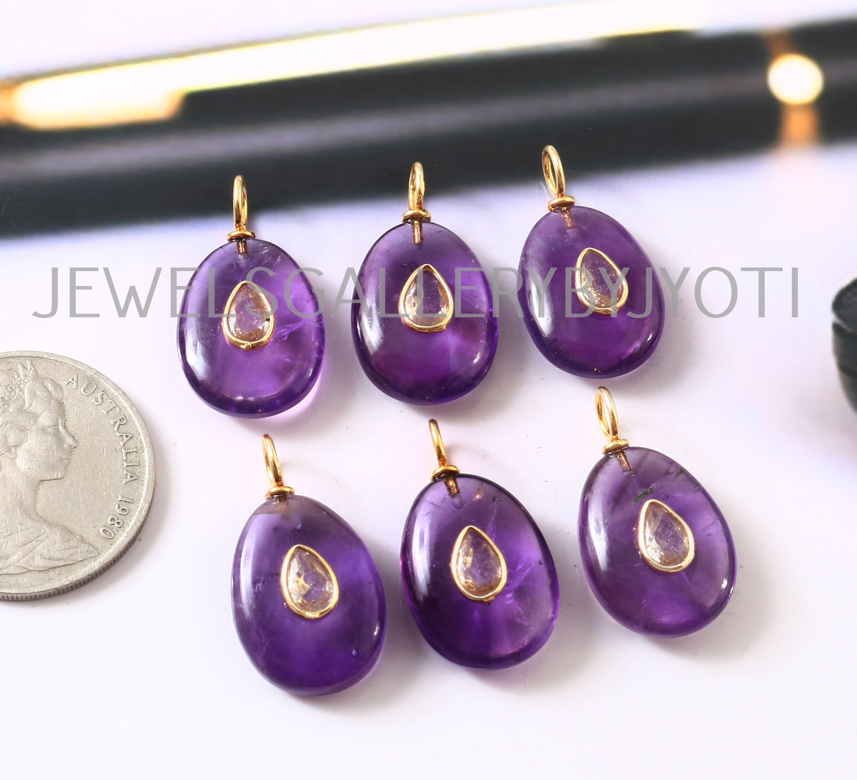 1/2 Pieces Purple Amethyst Smooth Oval Shape Sterling Silver Pendant ...