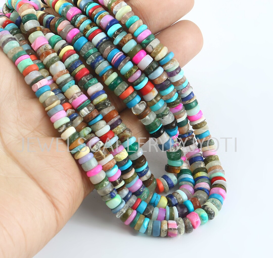 15 Inch Long Strand Multi Color Stones Smooth Wheels, Multi Stone ...