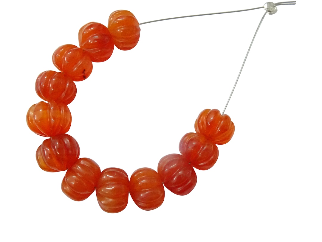 12 Pieces AAA Grade Carnelian Carved Melon Shape Rondelle Beads ...
