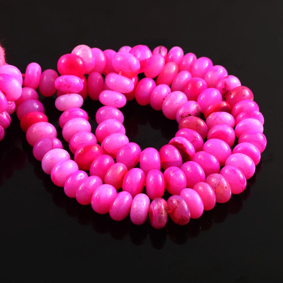 16 Inches Long Strand Hot Pink Opal Smooth Rondelles, Raspberry Pink ...