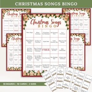 Christmas Songs Bingo Game for Adults - Printable 50 Bingo Cards in 3 ...