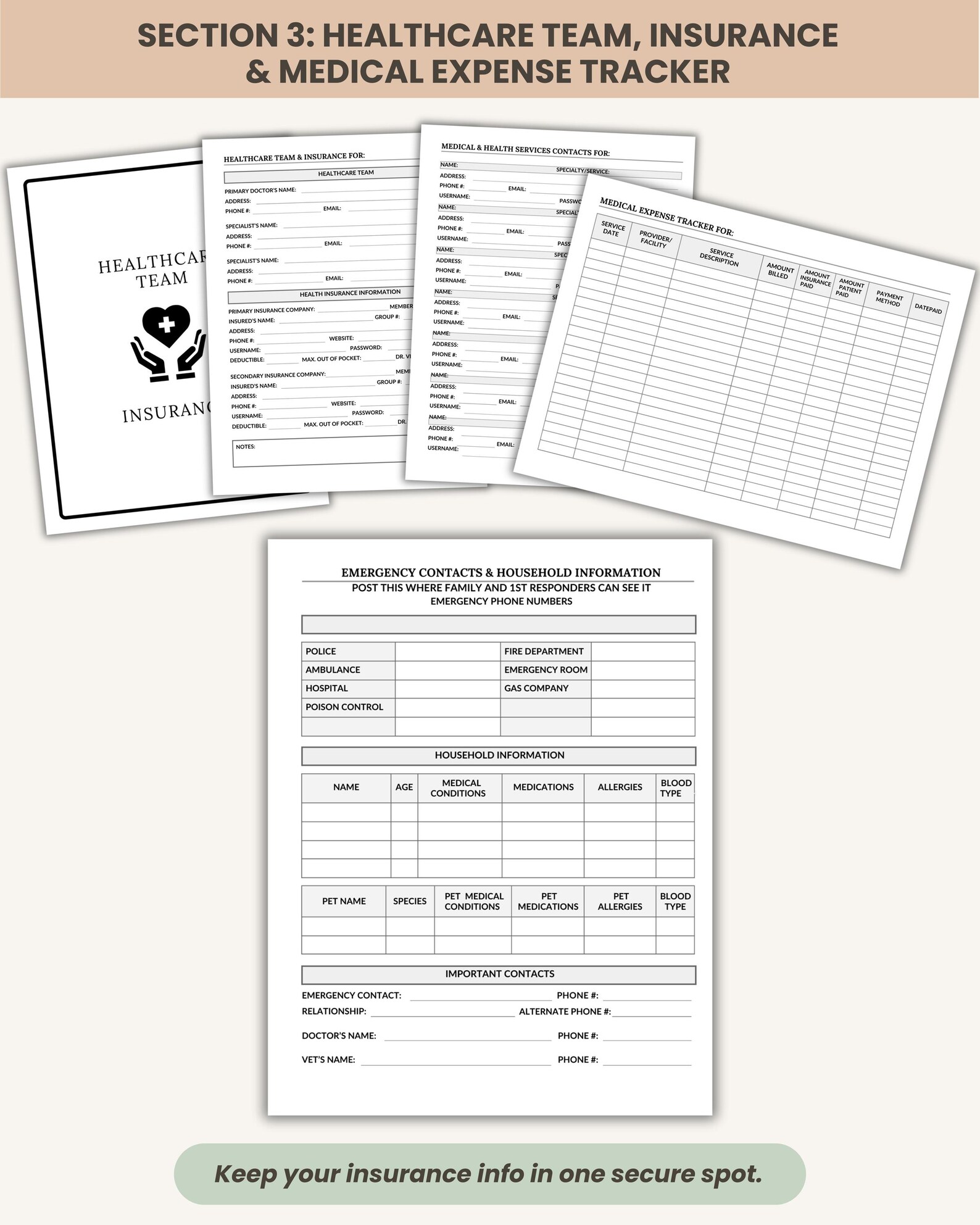 Printable Personal Medical Binder | Solo Living Health Organizer With ...
