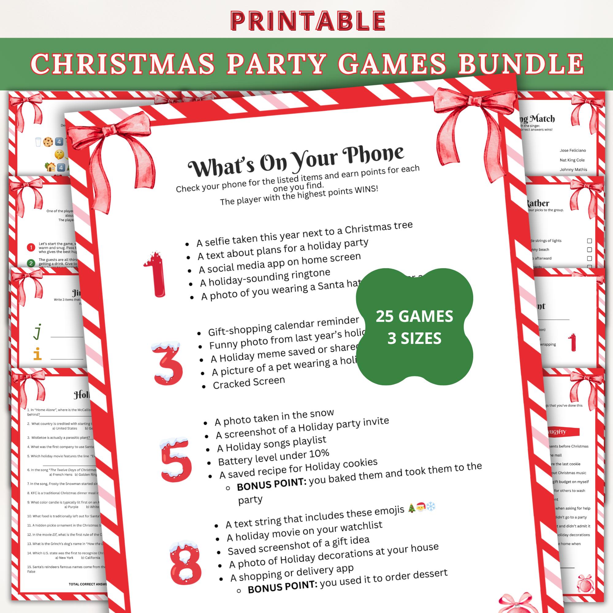 Christmas Games for Adults and Teens - Printable Bundle of 25 Fun ...