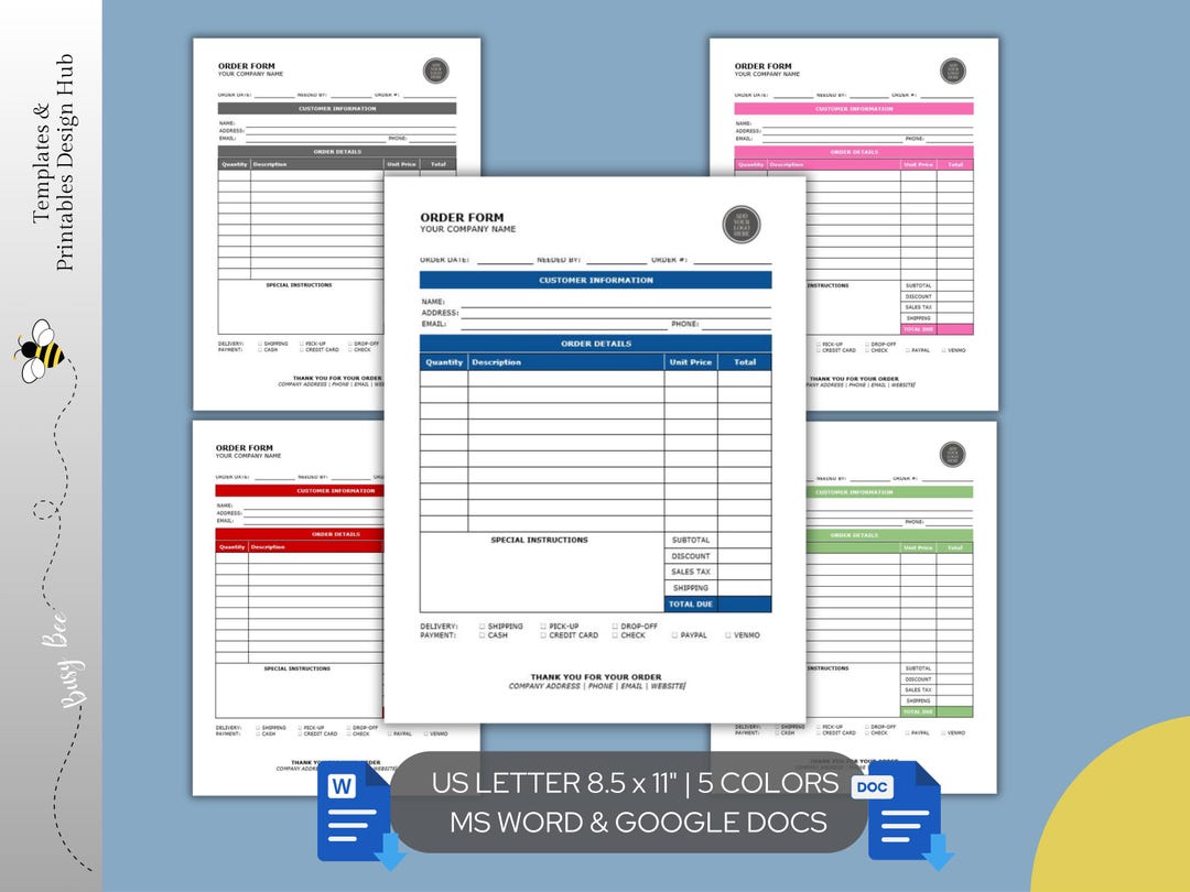Editable Order Form Template: Small Business Vendor Sheet (digital ...