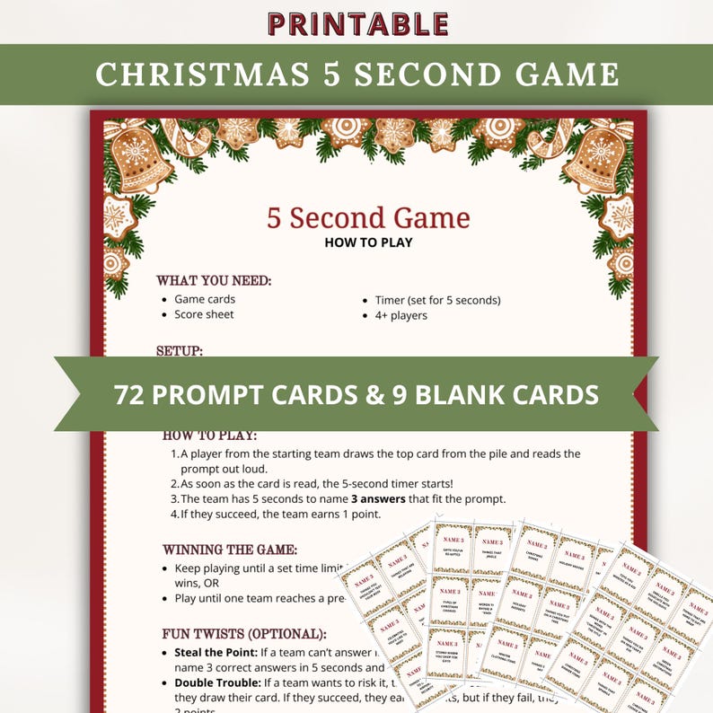 Christmas 5 Second Game Printable for Office Holiday Parties. Instant ...