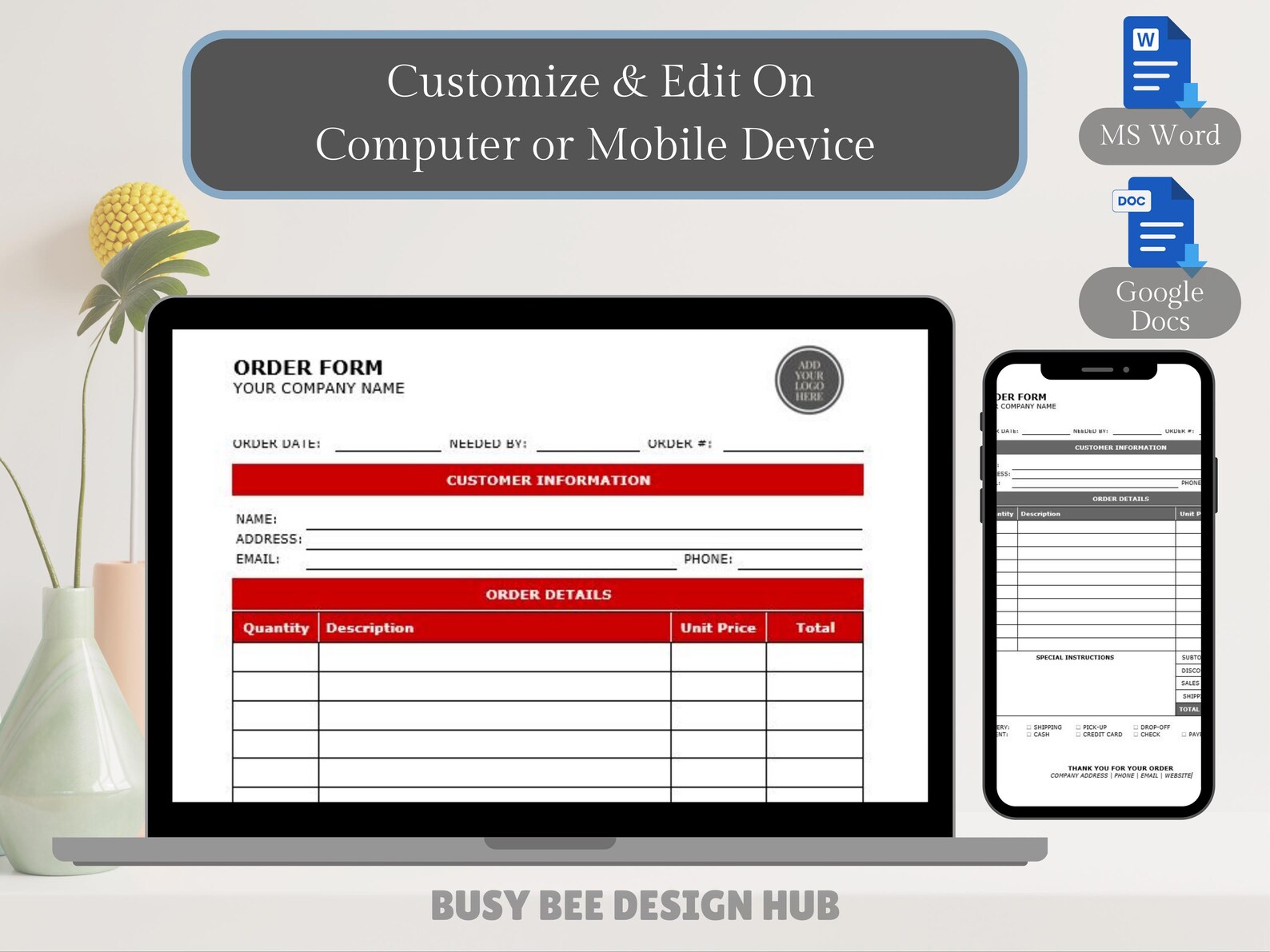 Editable Order Form Template: Small Business Vendor Sheet (digital ...