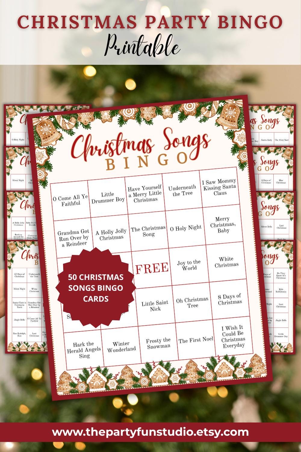 Christmas Songs Bingo Game for Adults - Printable 50 Bingo Cards in 3 ...