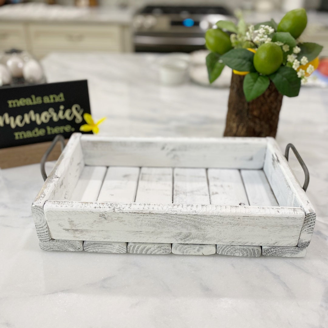 Farmhouse White Wooden Serving Tray / Rustic Home Decor for - Etsy