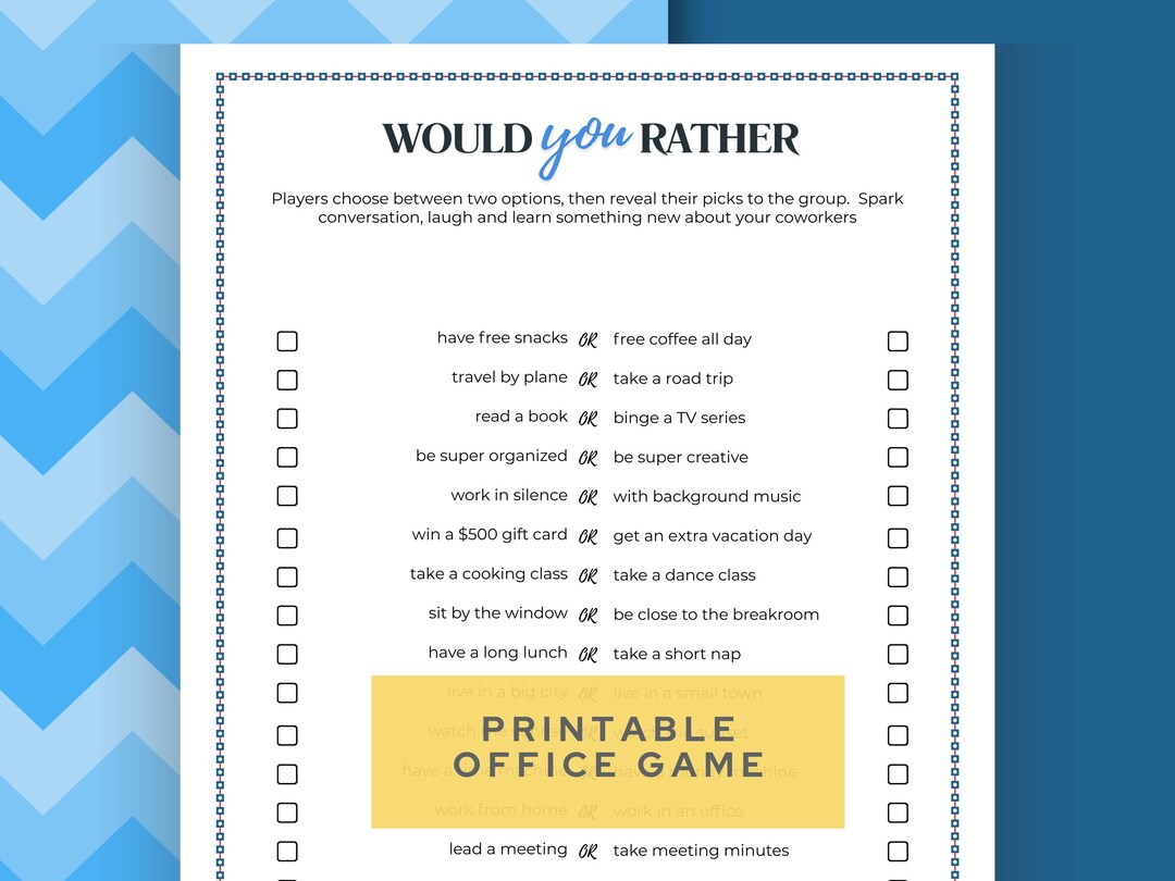 Would You Rather Ice Breaker Game: Printable Office Party Games ...