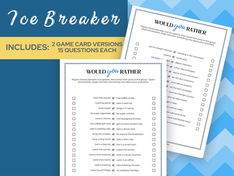 Would You Rather Ice Breaker Game: Printable Office Party Games ...