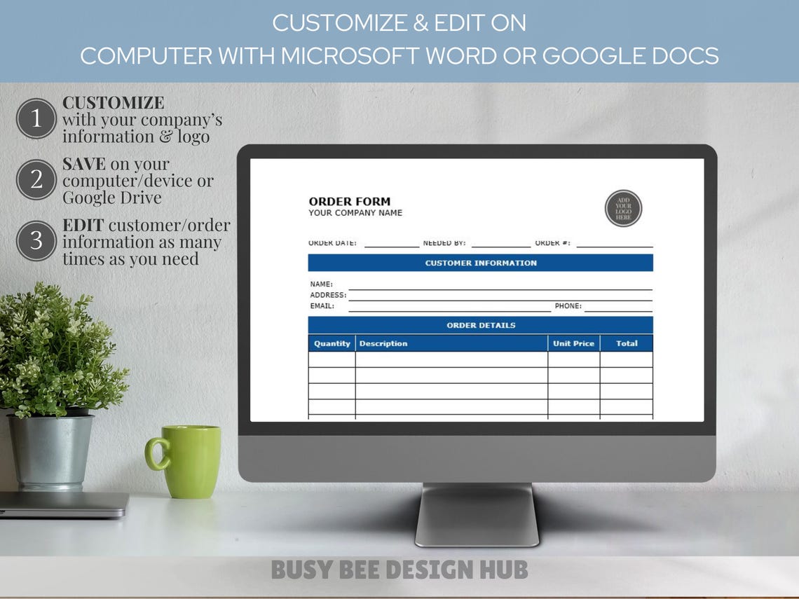 Editable Order Form Template: Small Business Vendor Sheet (digital ...