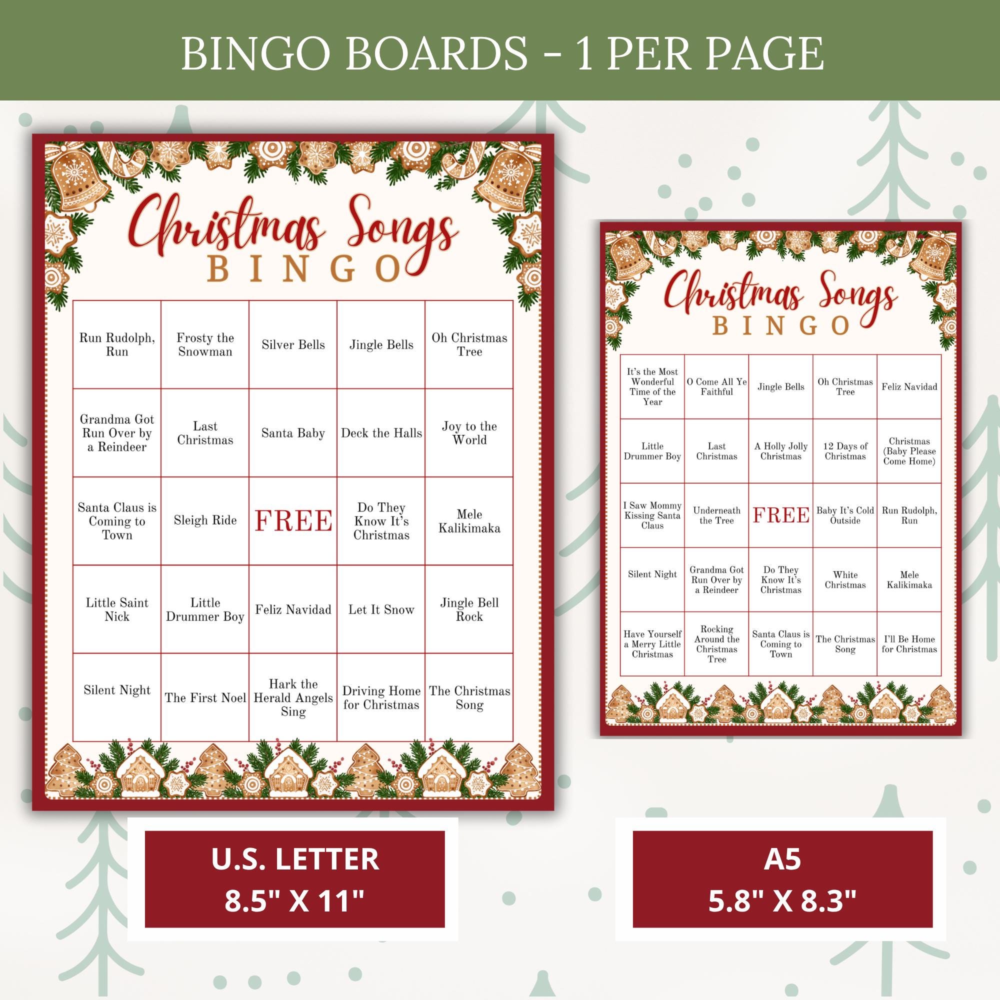 Christmas Songs Bingo Game for Adults - Printable 50 Bingo Cards in 3 ...