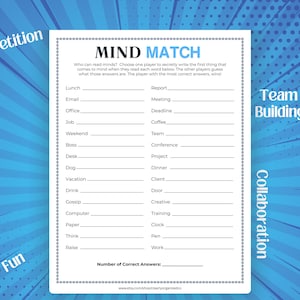 Mind Match Game: Printable Team Building Icebreaker (PDF) - Etsy