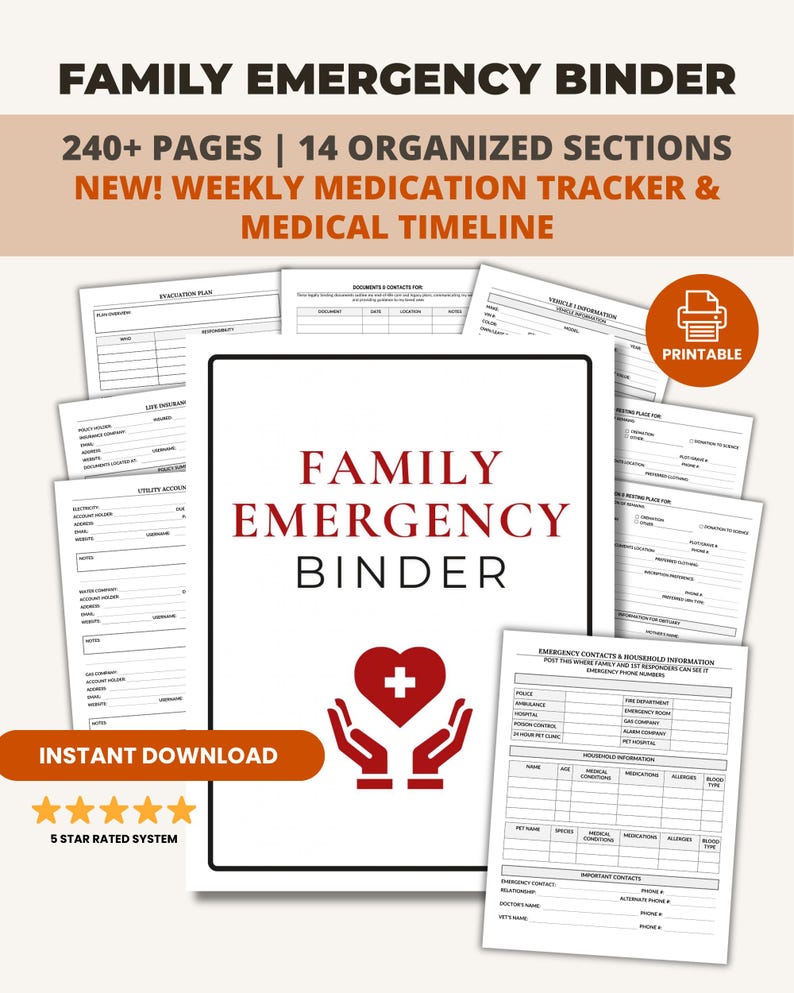 Family Emergency Binder Printable: Important Documents Organizer ...
