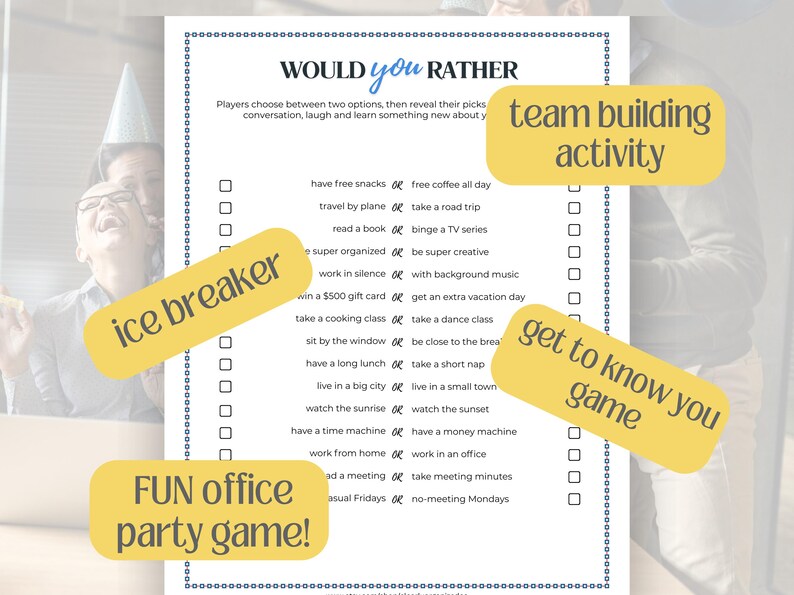 Would You Rather Ice Breaker Game: Printable Office Party Games ...